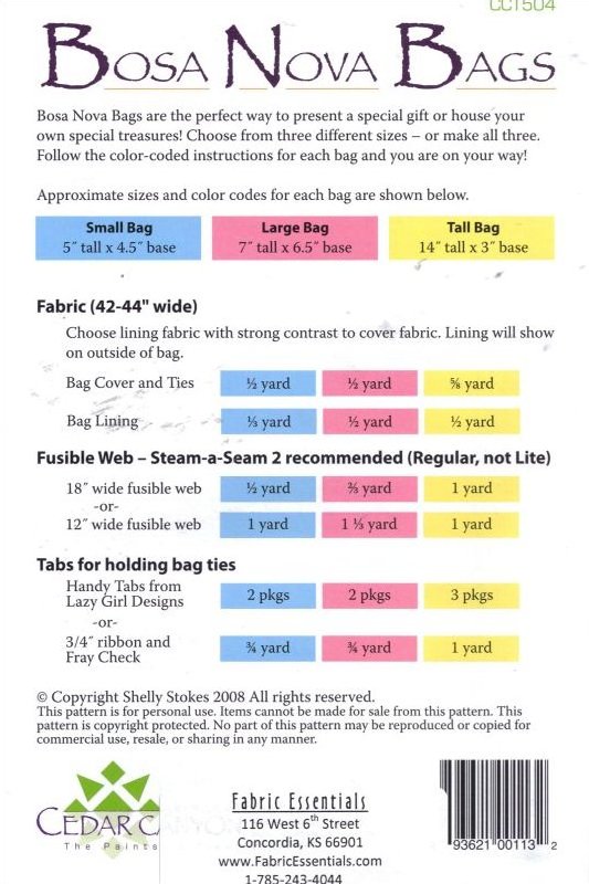 Bosa Nova Bag Pattern by Cedar Canyon Textiles – Heirlooms By Sharon